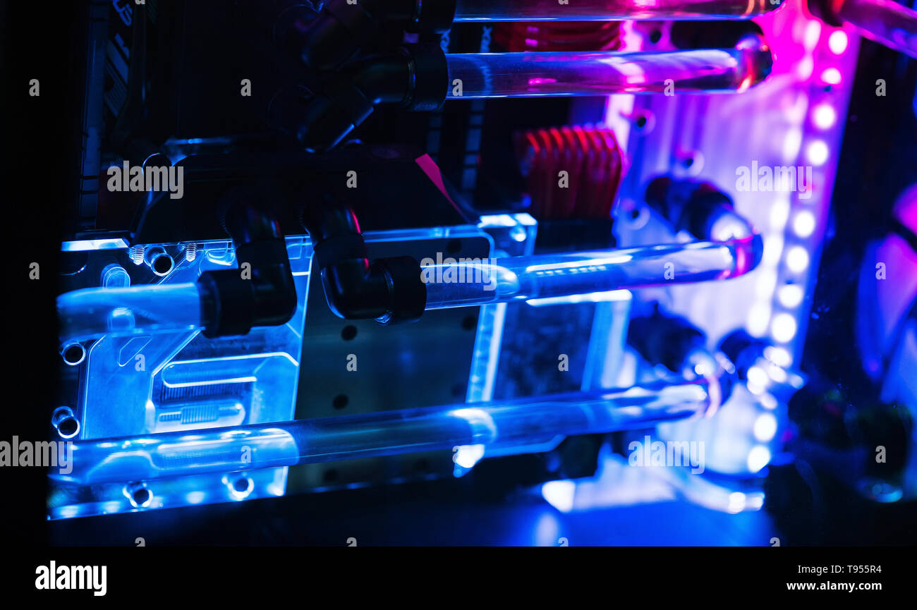 Inside a high performance computer. Computer circuit board and CPU ...