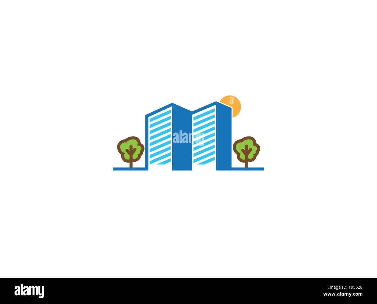 Big buildings with trees and sun for logo design Stock Vector Image ...