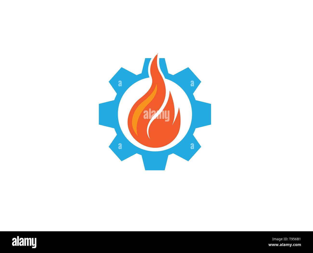Creative fire in the gear symbol or pinion for logo design illustration ...