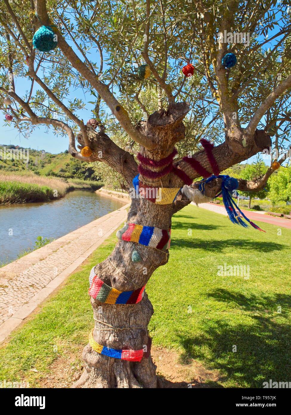 Beautiful crocheted trees in silves at the Algarve coast of Portugal ...