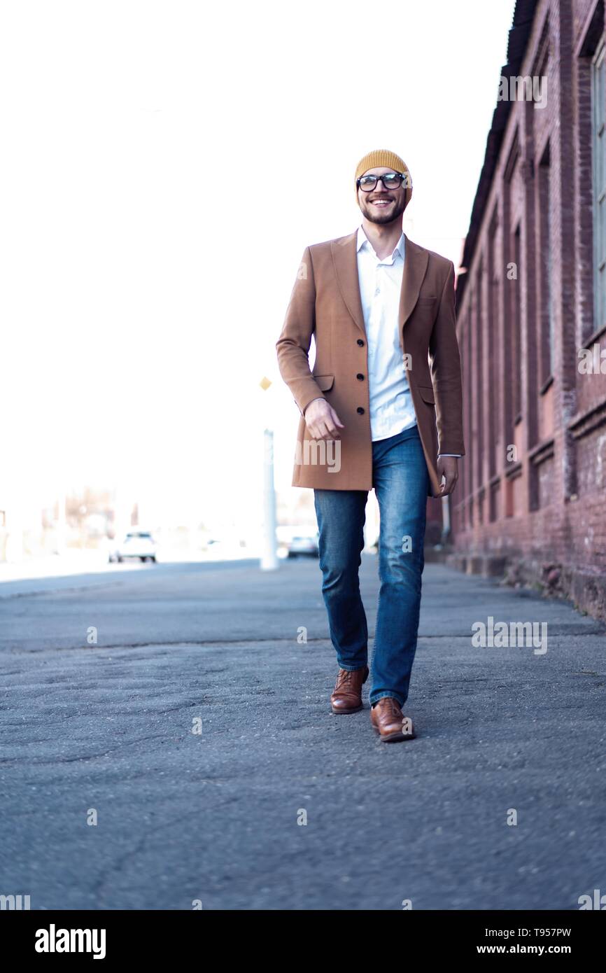 Cool man beautiful model outdoors, city style fashion. A handsome man ...