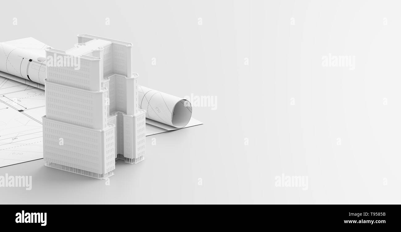 Building or architectural design concept on blueprints. Construction ...