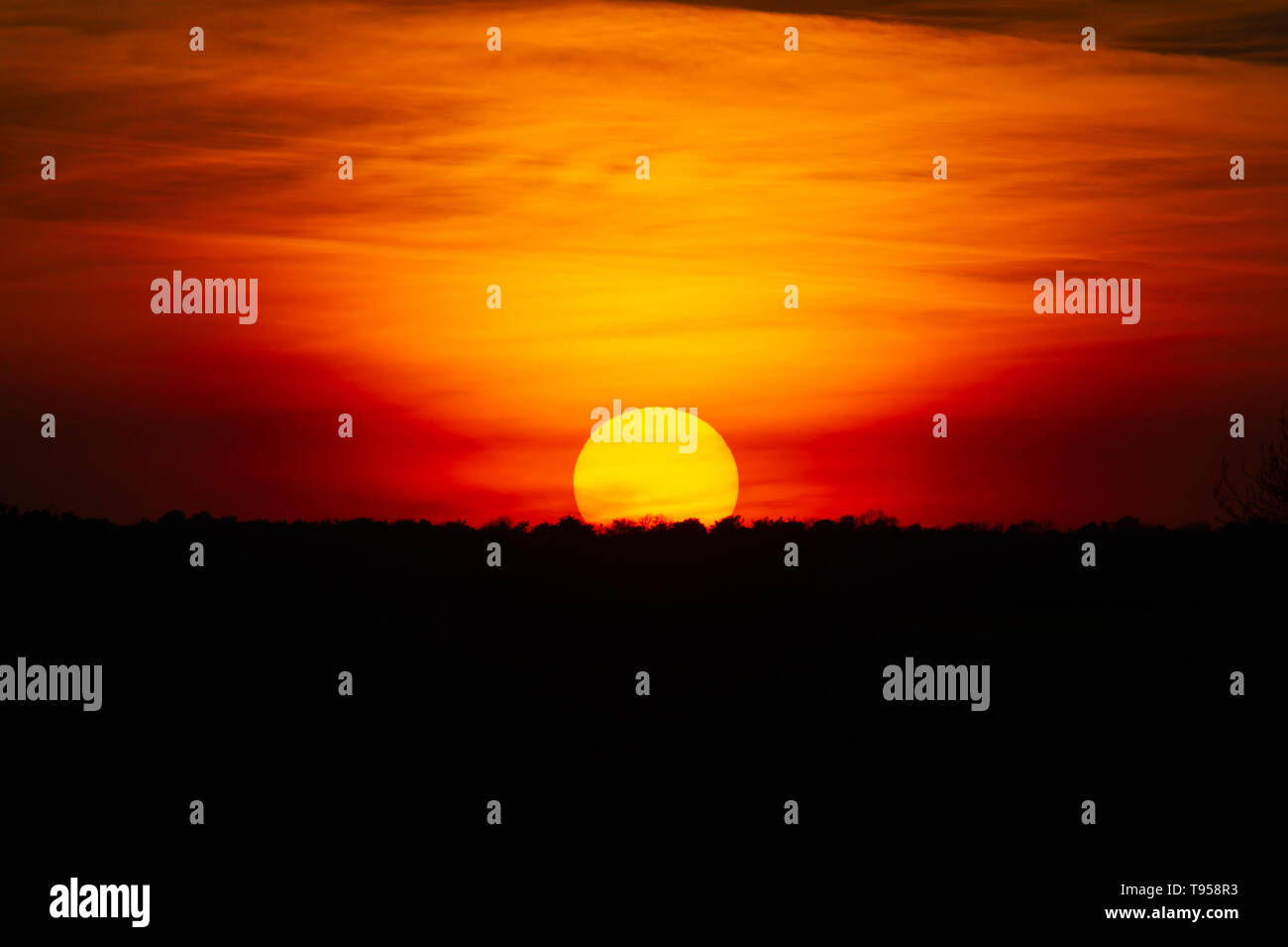 The sunset over the Yorkshire Wolds near Driffield, East Yorkshire ...