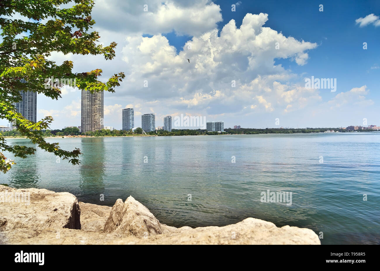 Waterfront skyline with construction of residential high rise buildings ...