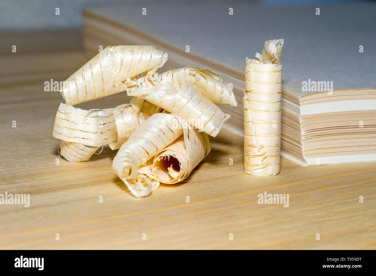 The stack sizing of paper with a symbol shaped chips of wood. The ...