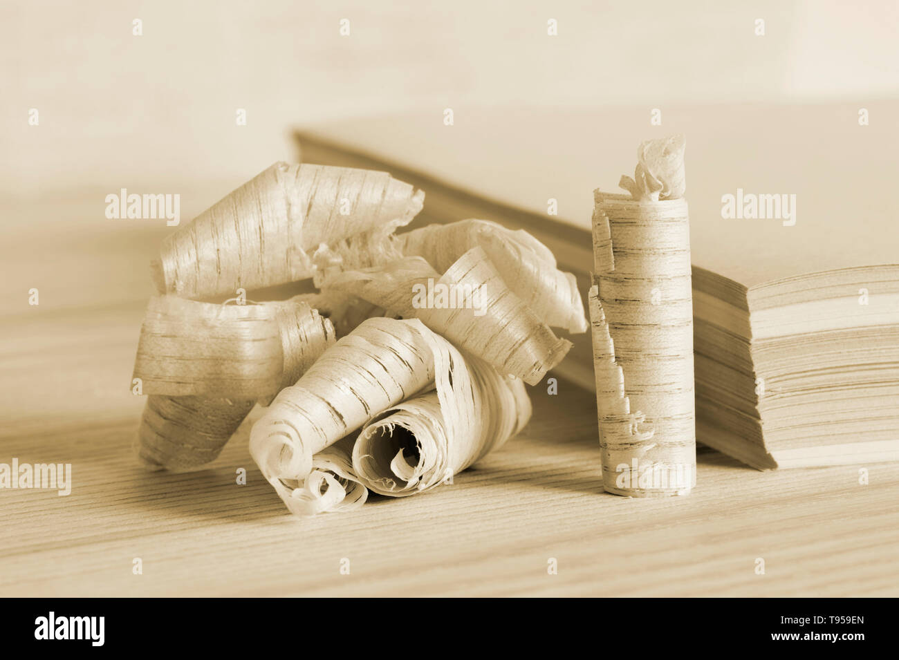 The stack sizing of paper with a symbol shaped chips of wood. The ...