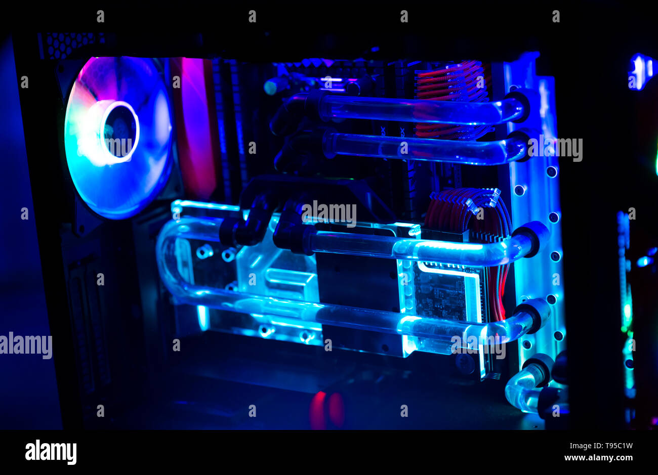 Inside a high performance computer. Computer circuit board and CPU ...