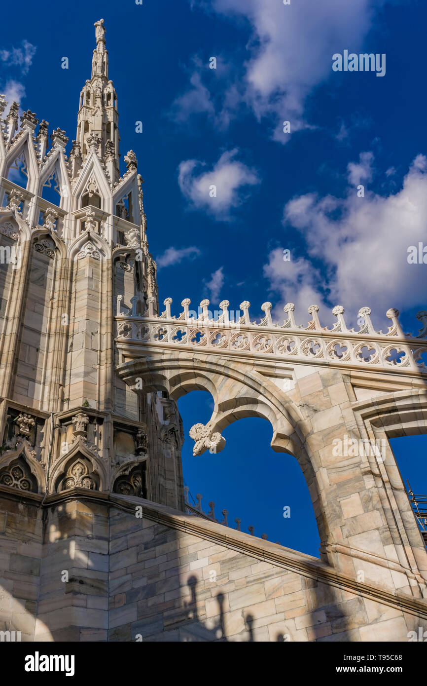 Gothic rooftop terraces of Milan Duomo in Italy Stock Photo - Alamy