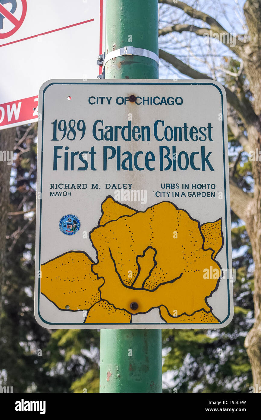 City of Chicago 1989 Garden Contest sign Stock Photo - Alamy