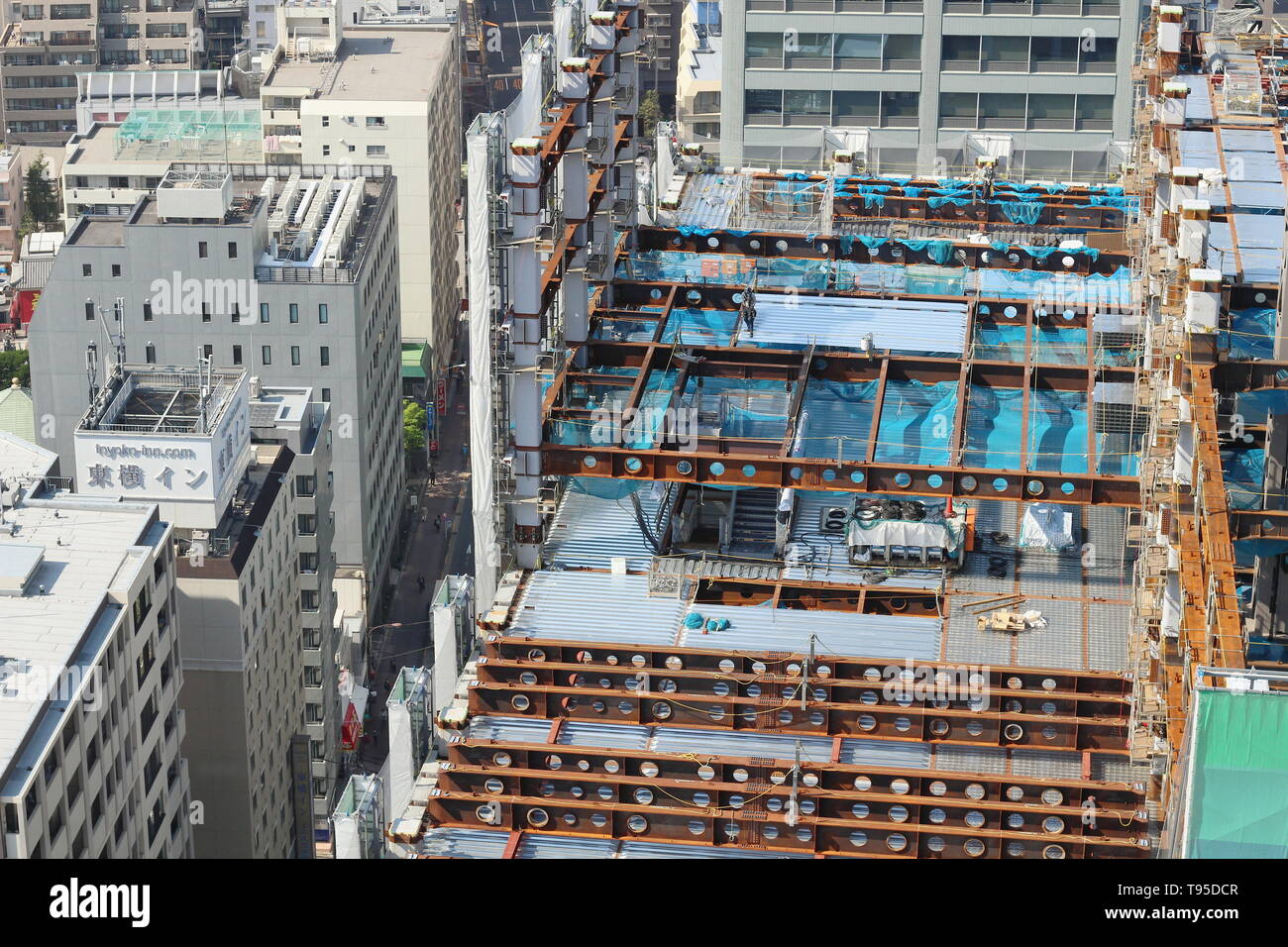TOKYO, JAPAN - April 18, 2019: Overhead view of of a large building ...