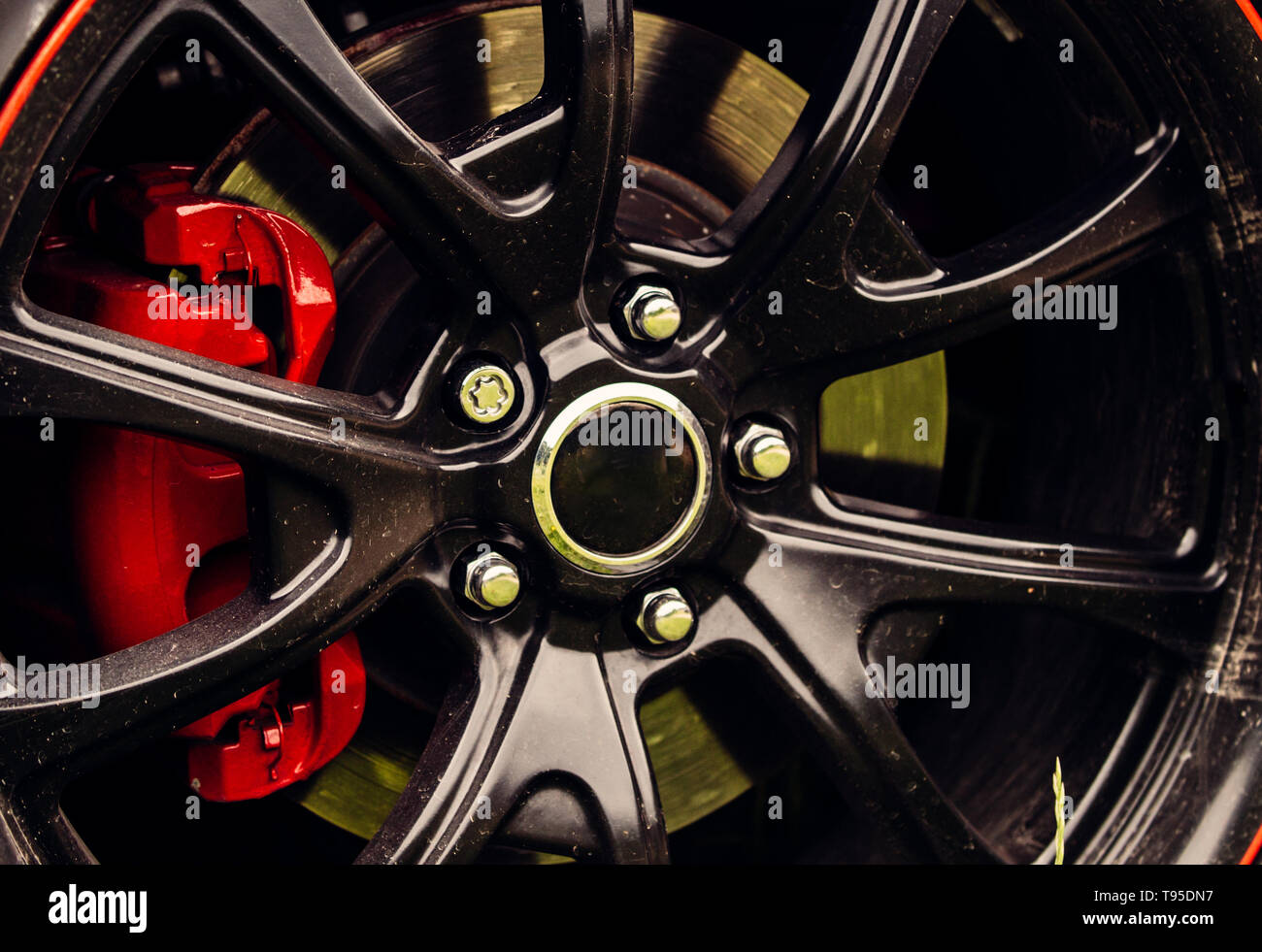 Drift inspired styling. Car wheel detail. Alloy wheel. Gloss black rim ...