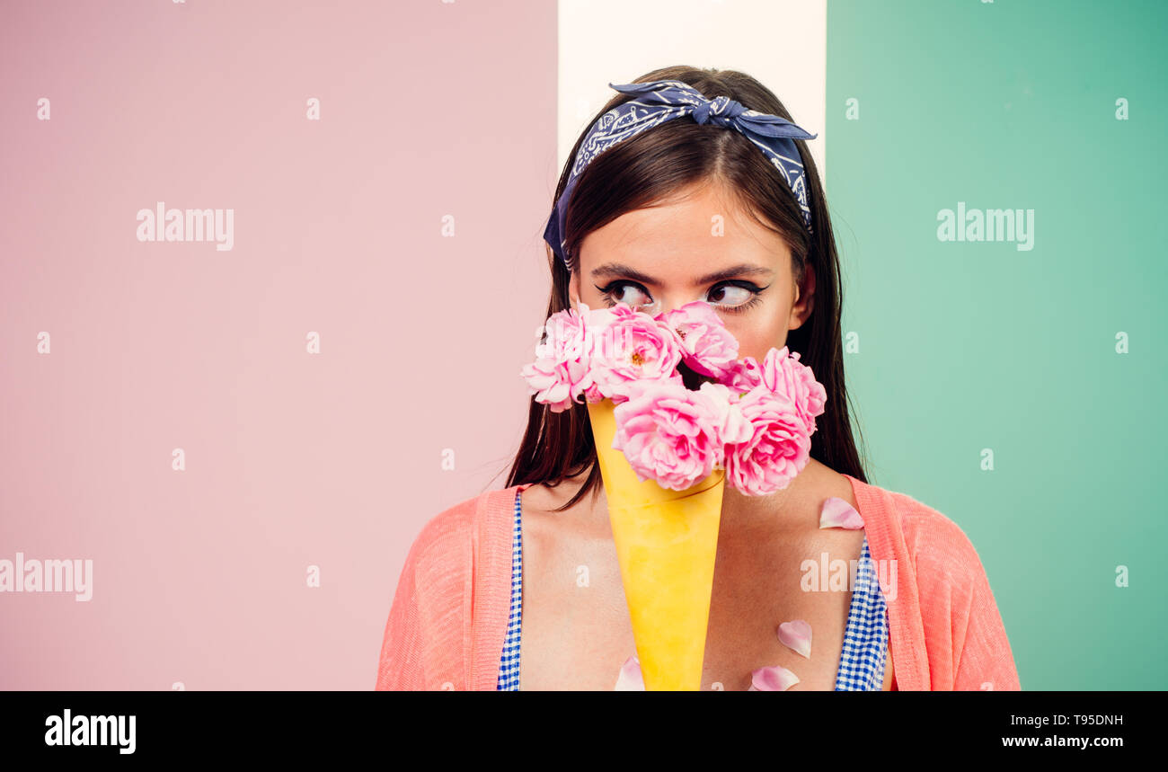 pinup girl with fashion hair. girl in vintage style. pin up woman with ...