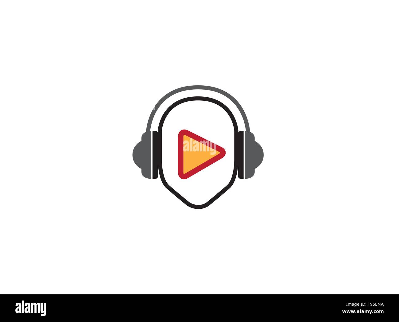 Headphones with music beats, Headset with play symbol for logo design ...