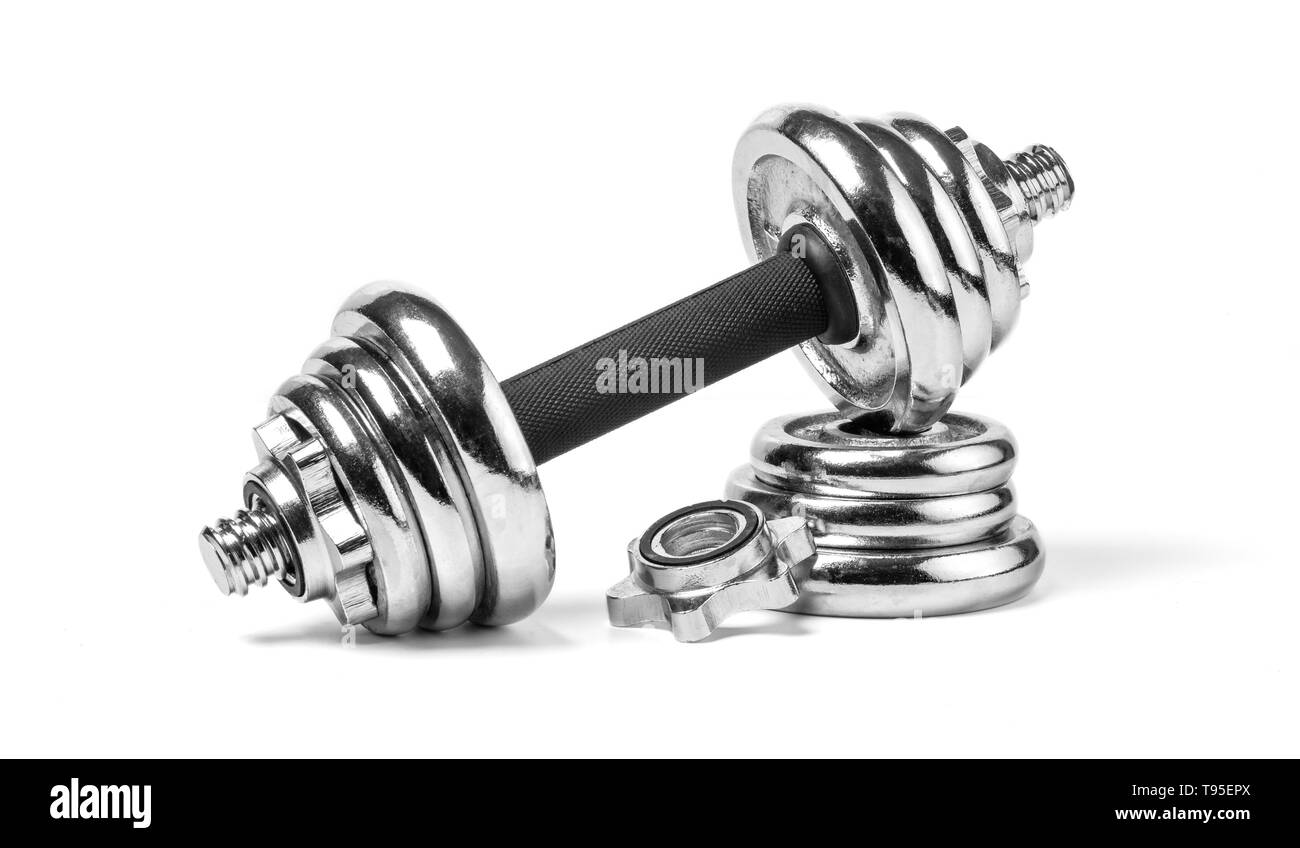 silver fitness weights isolated on a white Stock Photo - Alamy