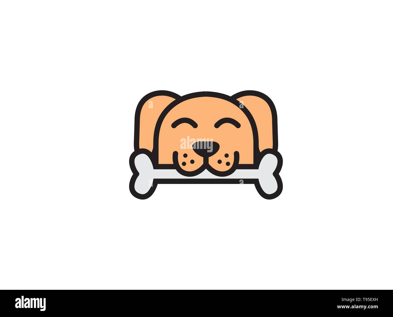 Cute dog bites on the bone for logo design illustration, smiley face ...