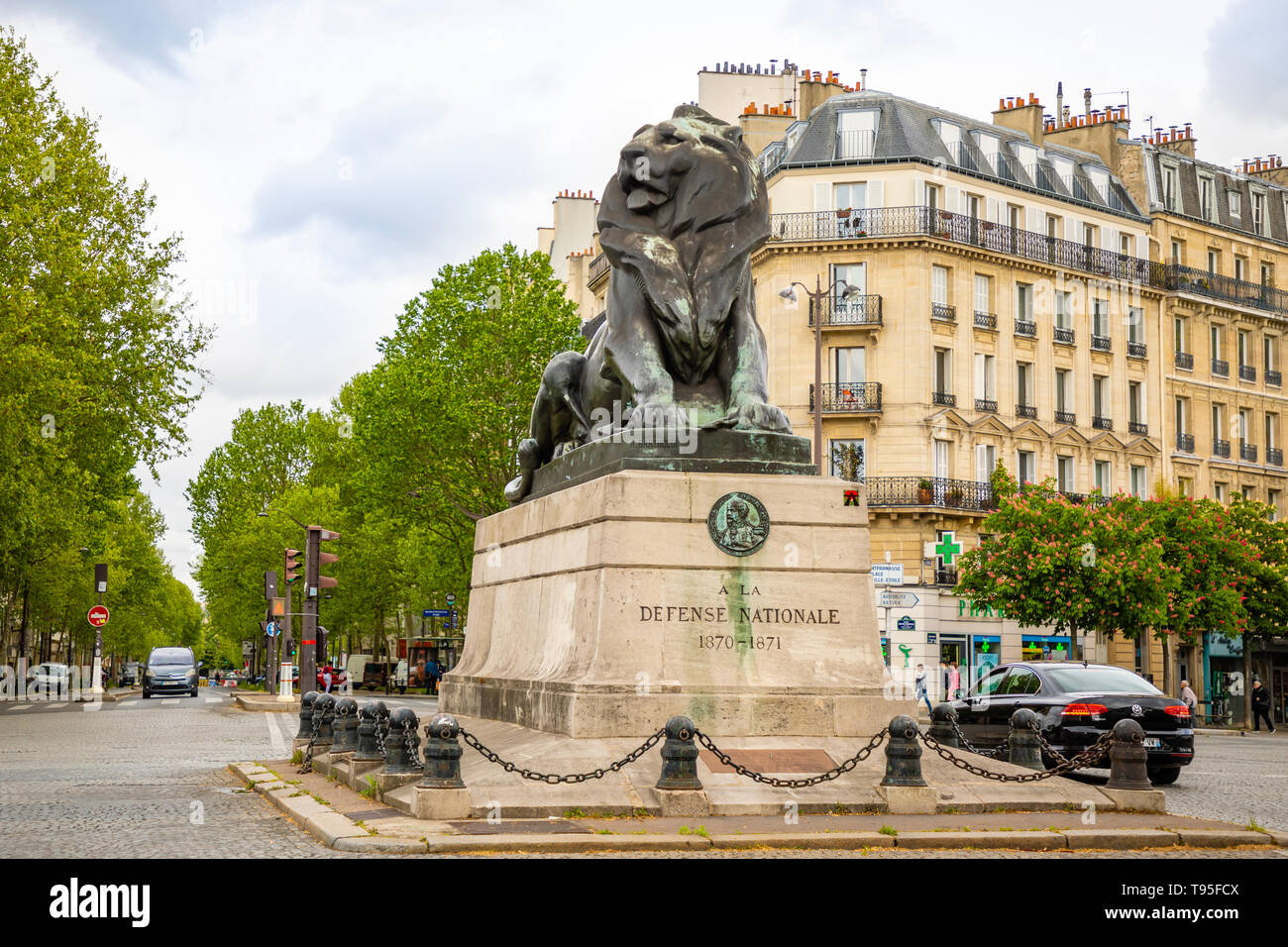 Paris, France - 24.04.2019: Lion of f Belfort statue in Denfert ...