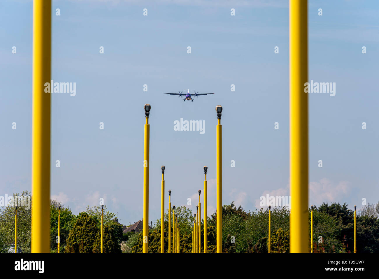 Approach lights at London Southend Airport, Essex, UK. Approach ...