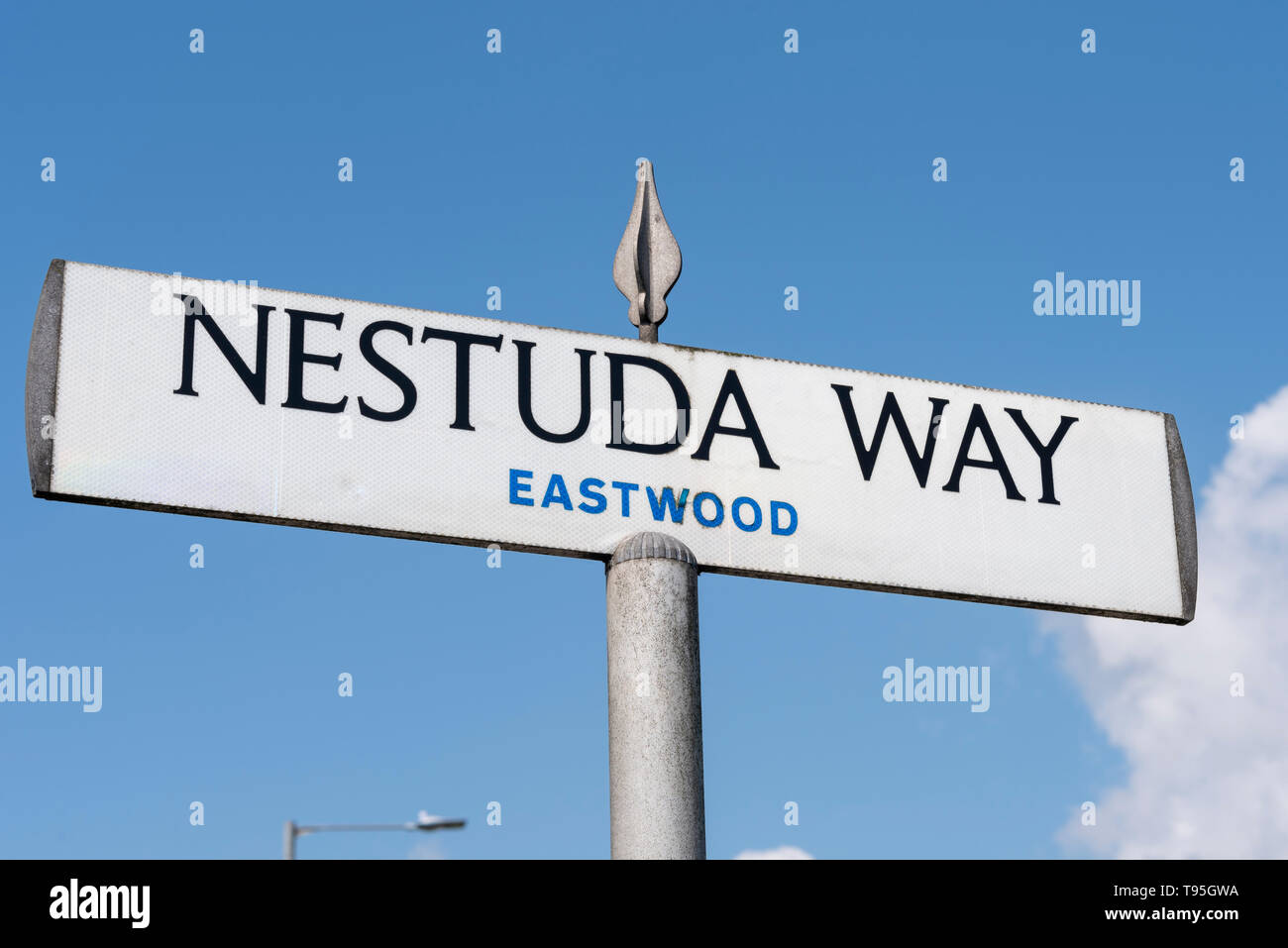 Nestuda Way road sign, Eastwood, Southend on Sea, Essex, UK. Street ...