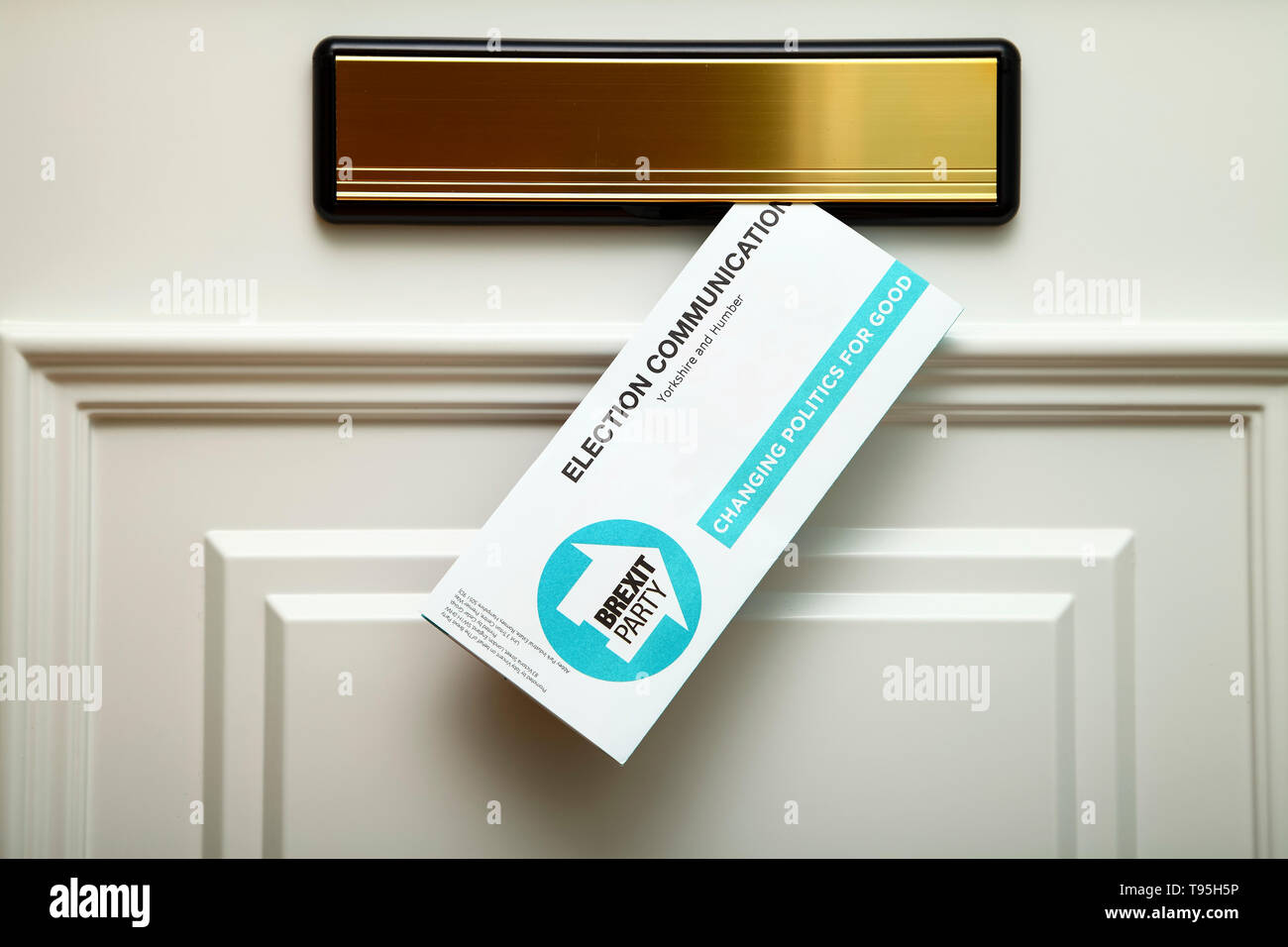 A Brexit party leaflet posted through the letterbox of a door as part ...