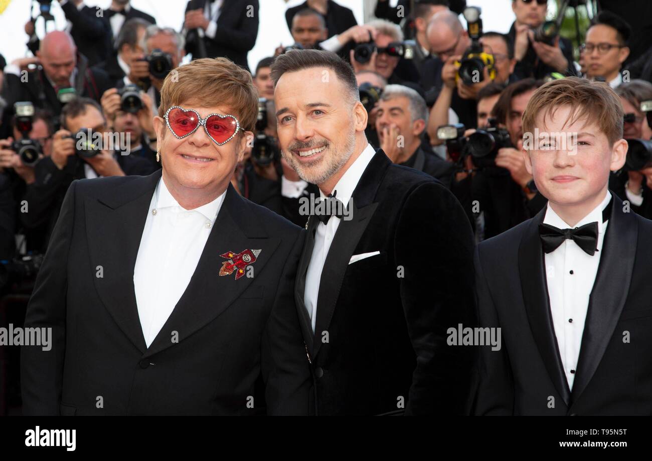 Cannes, France. 16th May, 2019. Elton John (l-r), David Furnish and Kit ...