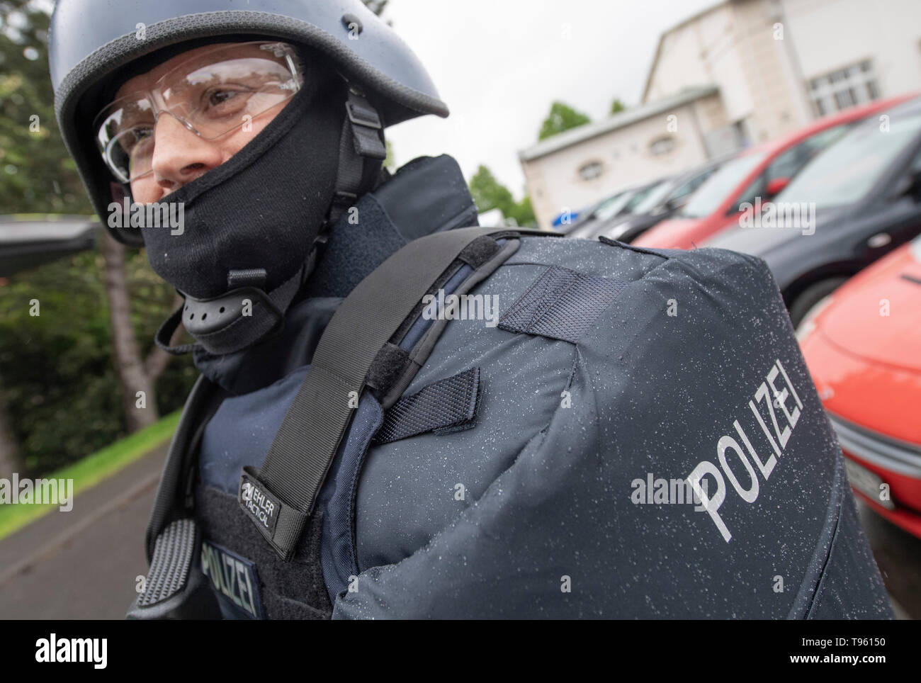Wiesbaden, Germany. 09th May, 2019. A police officer wearing a ...