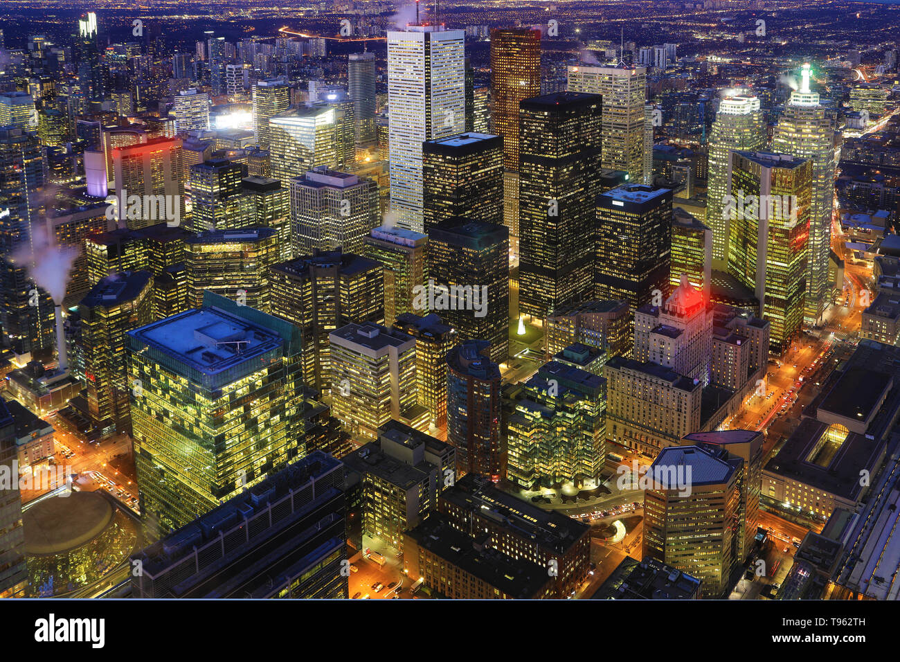 An aerial of Toronto city center at night Stock Photo - Alamy