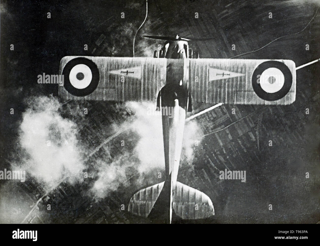 Airplane, viewed from above looking down, during World War 1. Fedele ...