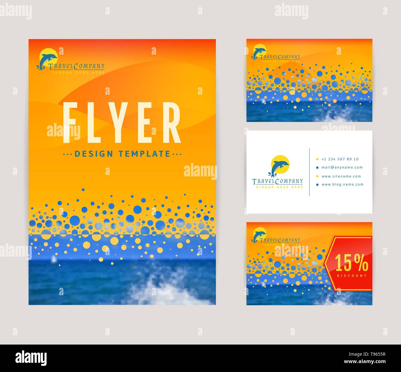 Set of corporate identity templates with dolphin logo. Travel and sea ...
