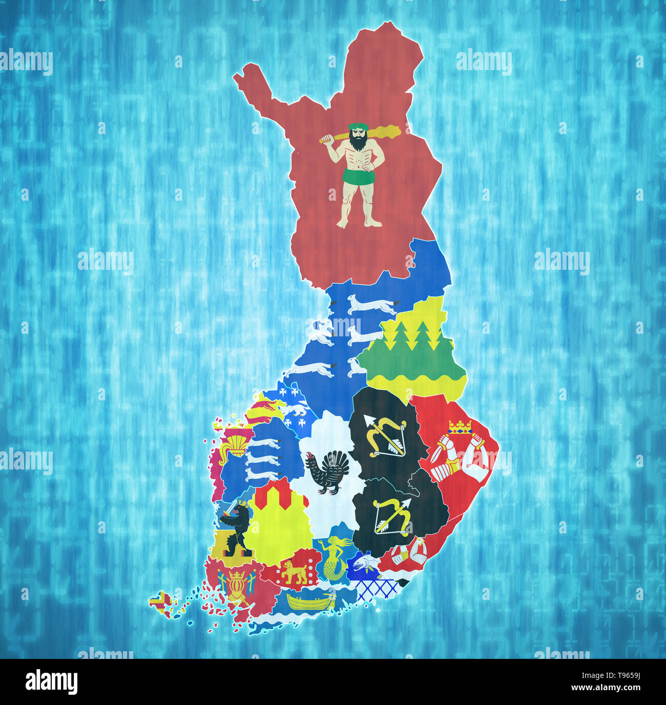 territories and flags of finnish regions on map of administrative ...