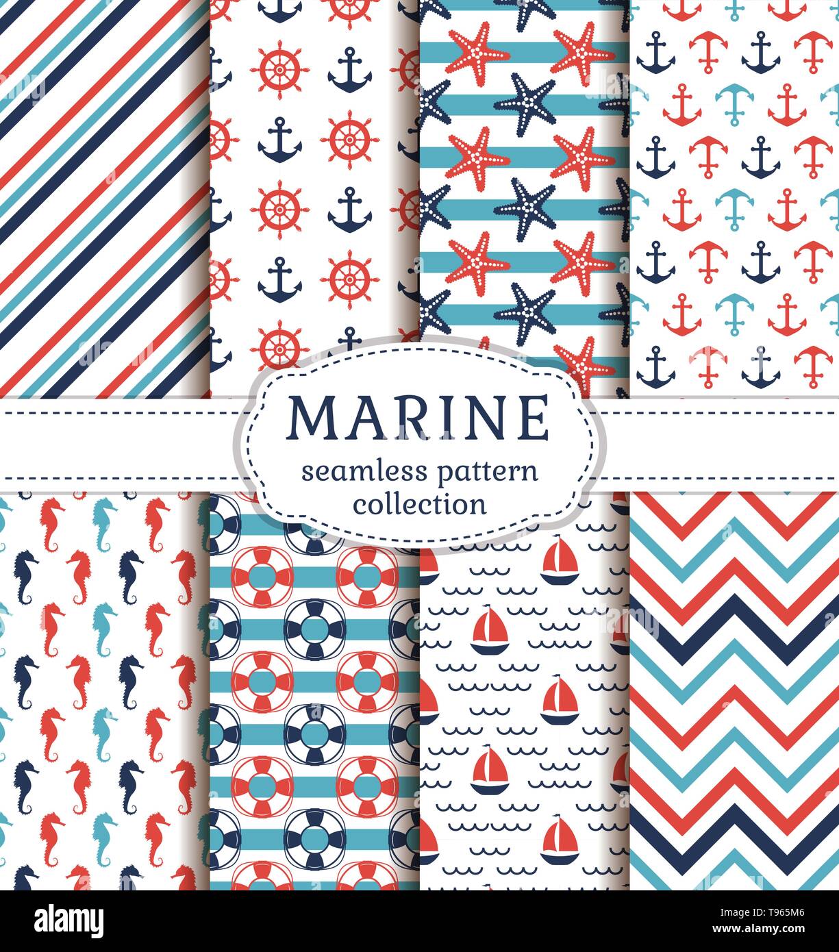 Set of marine and nautical backgrounds. Sea theme. Seamless patterns ...