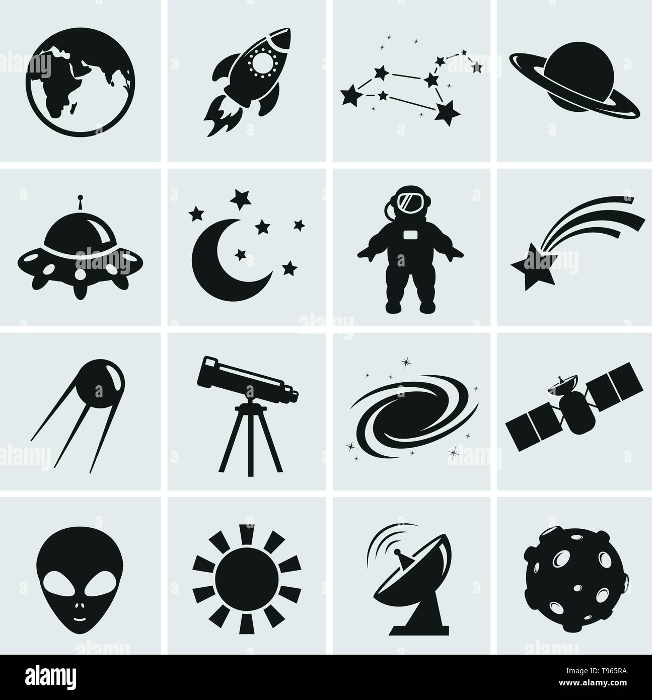Collection of 16 space and astronomy icons. Vector illustration Stock ...