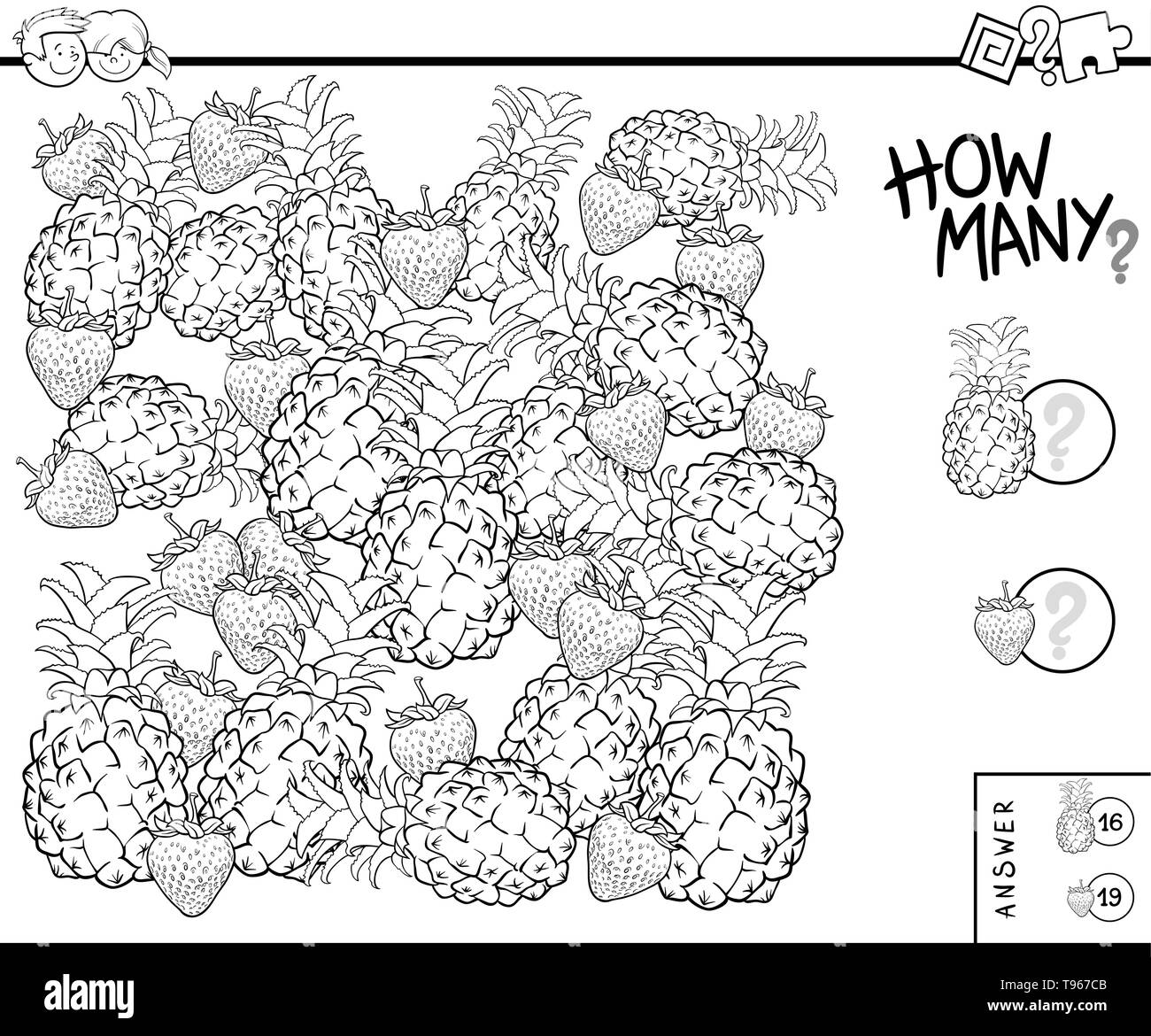 Black white cartoon illustration pineapple hi-res stock photography and ...