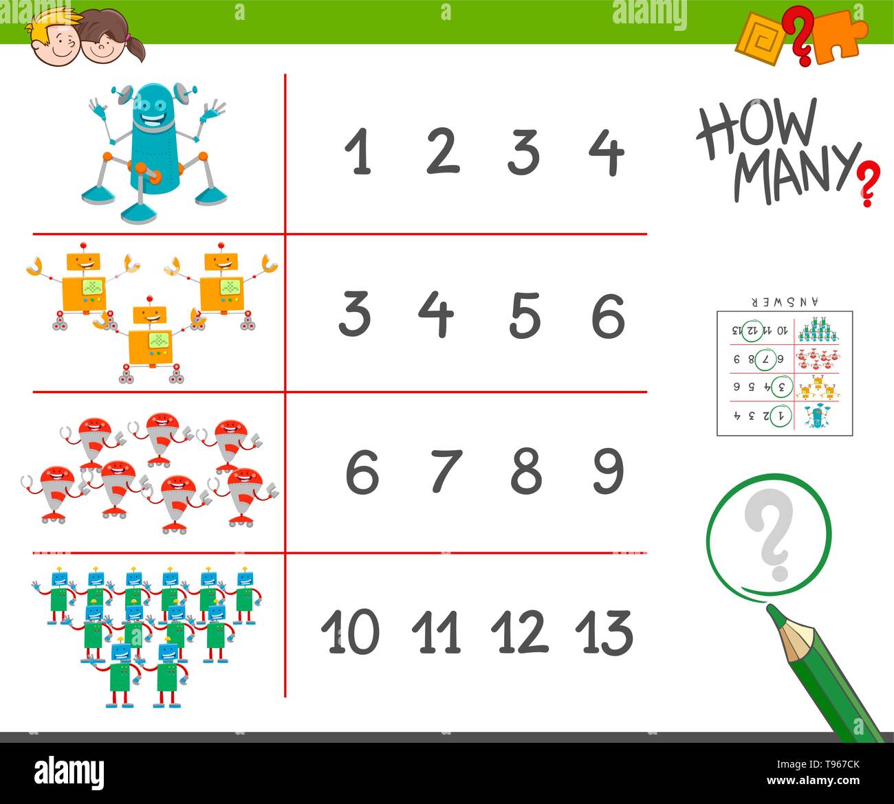 Cartoon Illustration of Educational Counting Activity for Children with ...