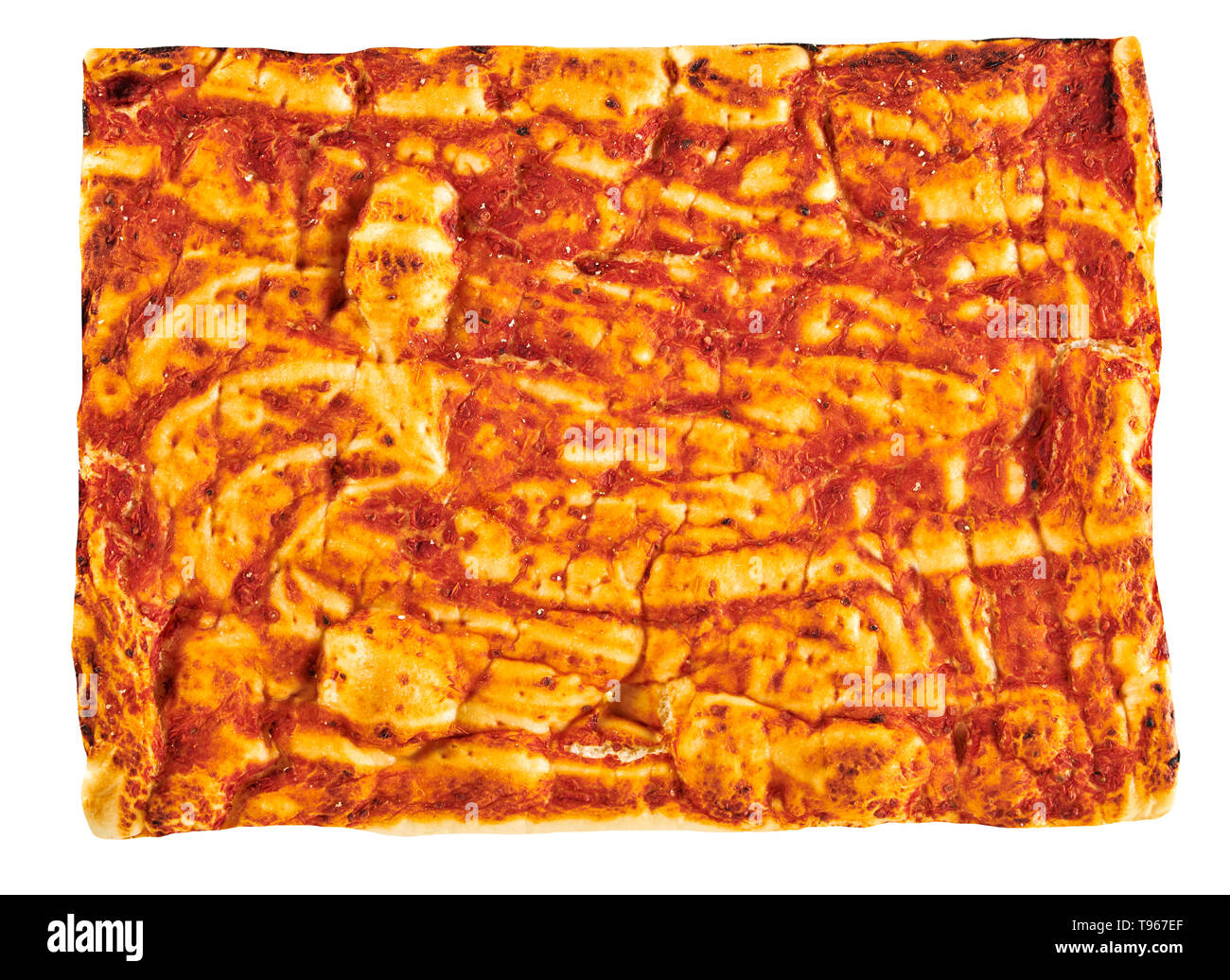 Italian red pizza topped with tomato paste in a rectangular portion ...