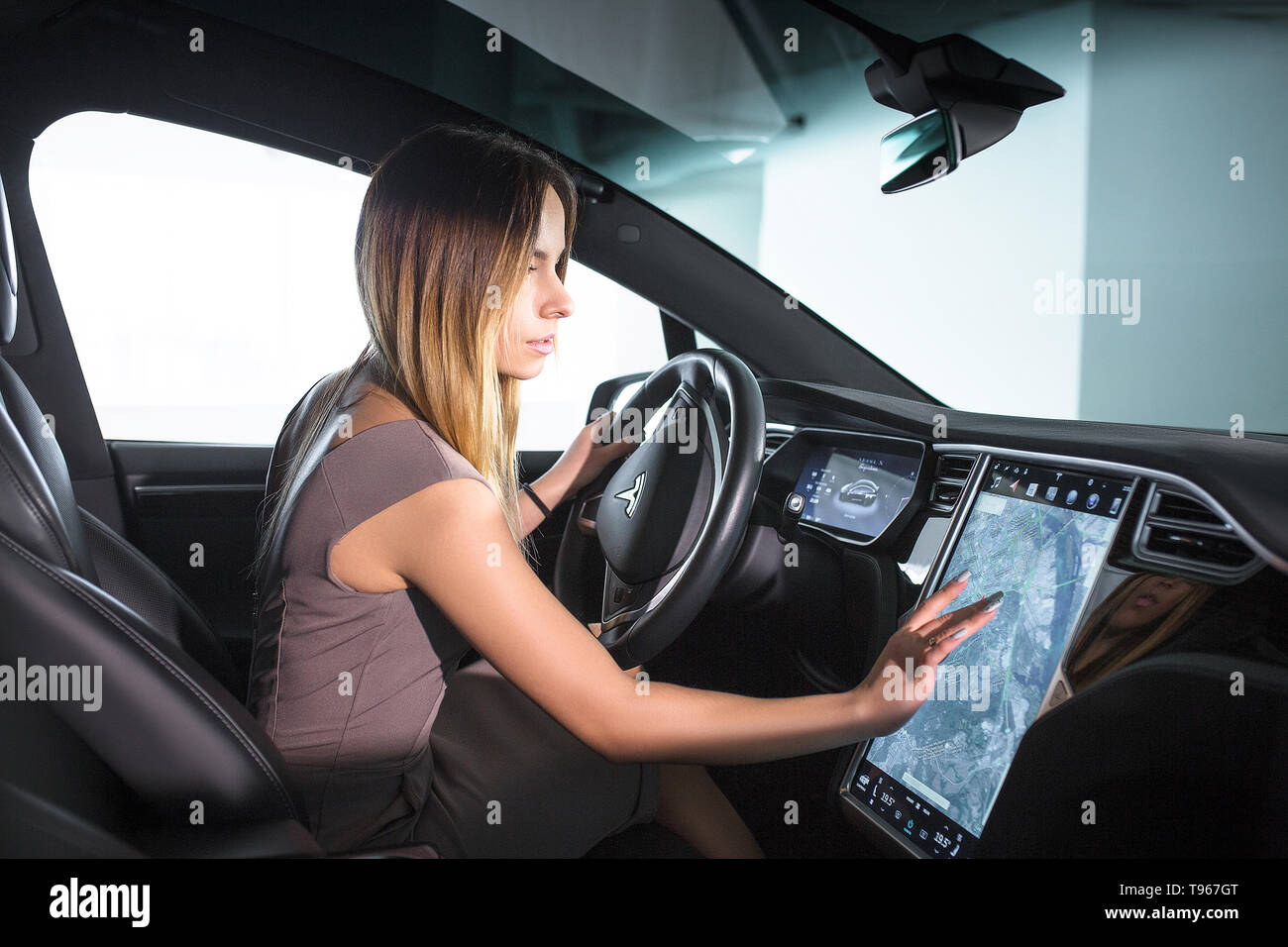 Inside View of Luxury Last Technology Electric Vehicle Stock Photo - Alamy
