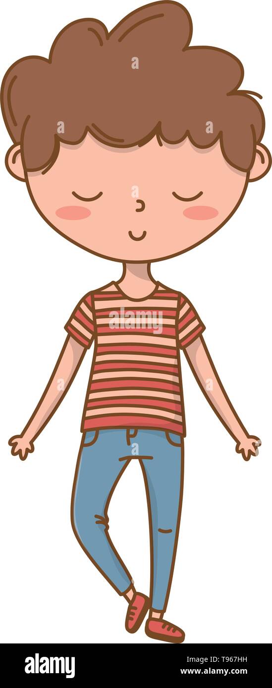Stylish boy blushing cartoon outfit jeans stripped tshirt isolated ...