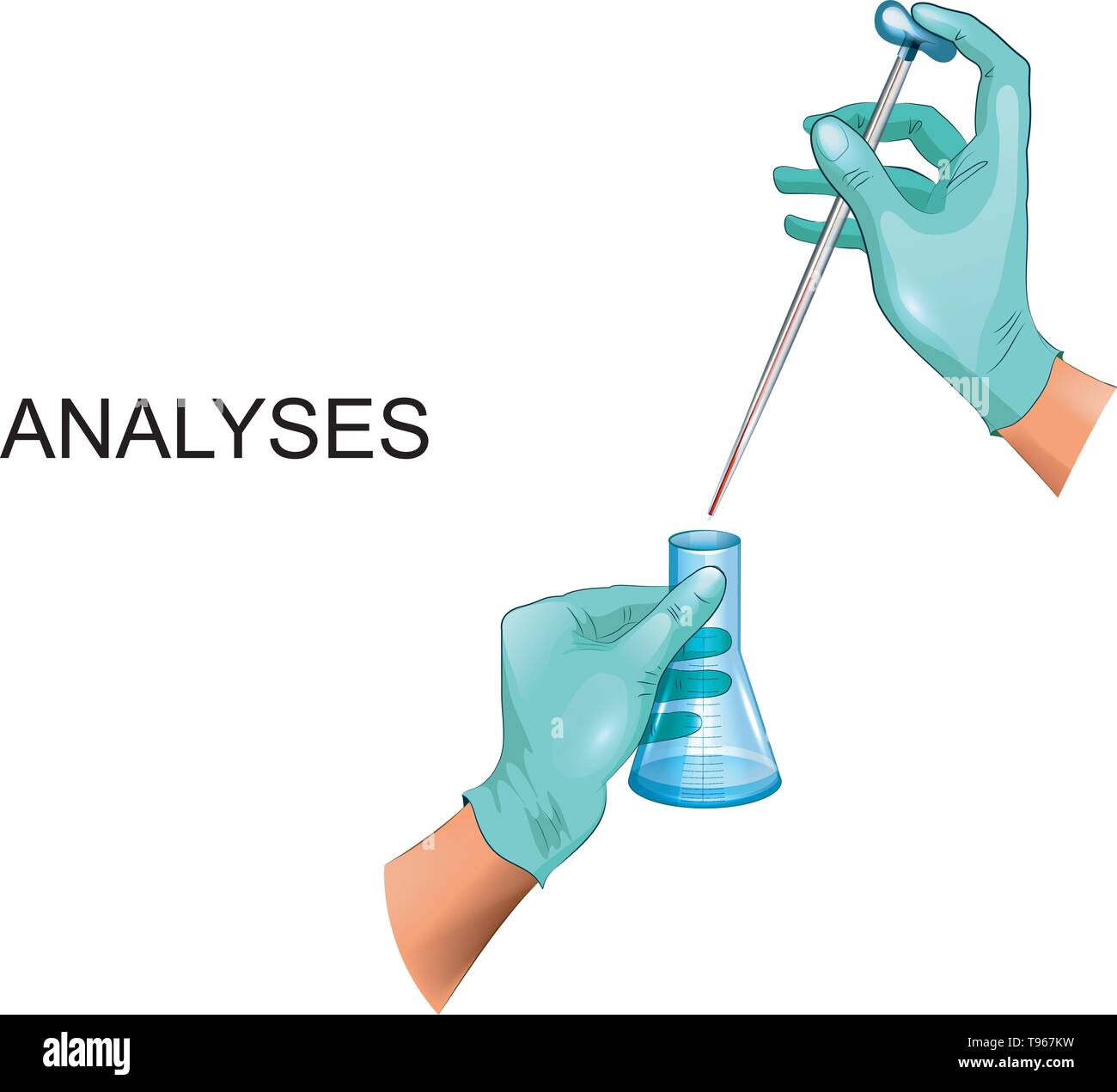 vector illustration of lab technician's hands holding a beaker and ...