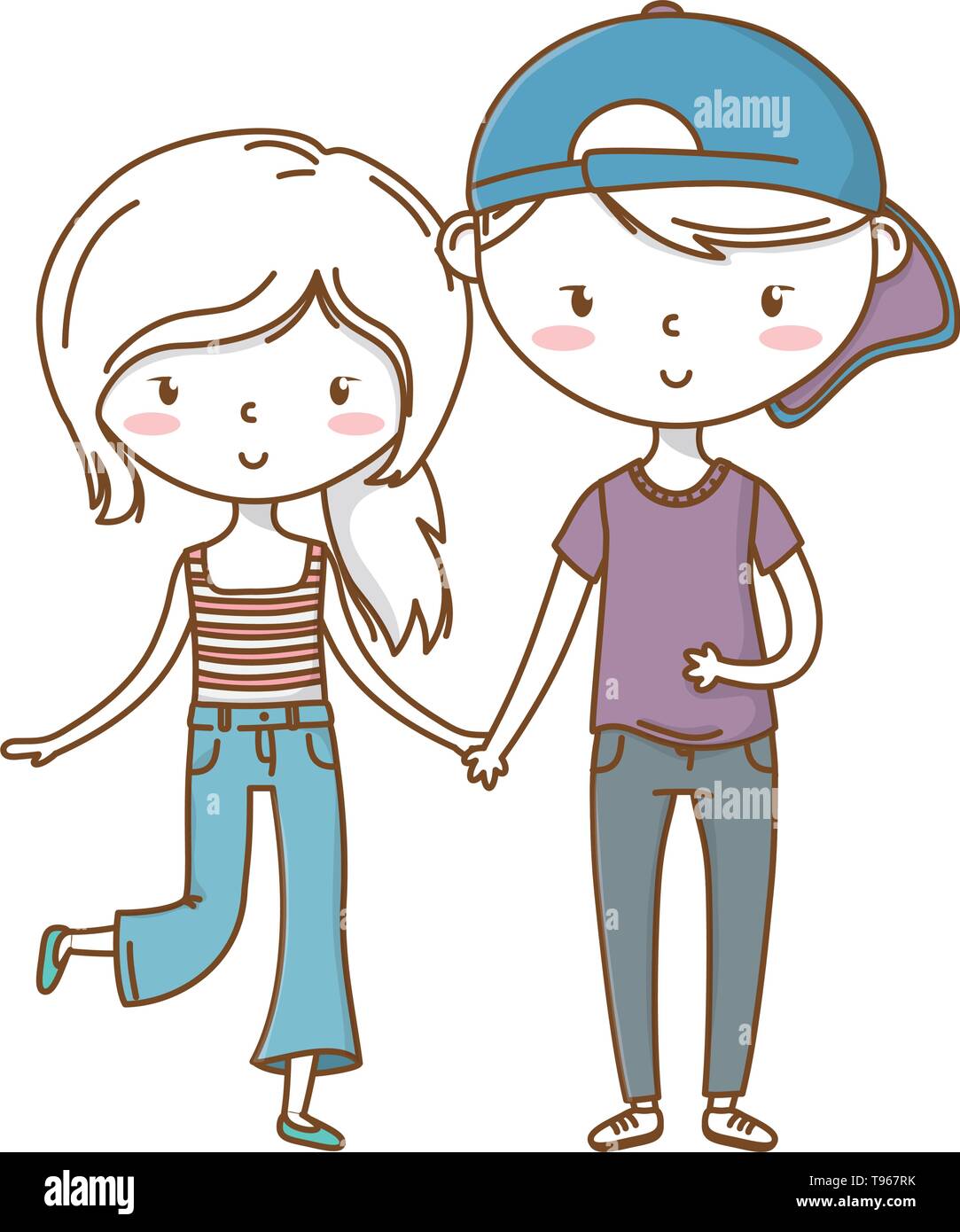 Romantic love couple cute stylish outfit backwards cap vector ...