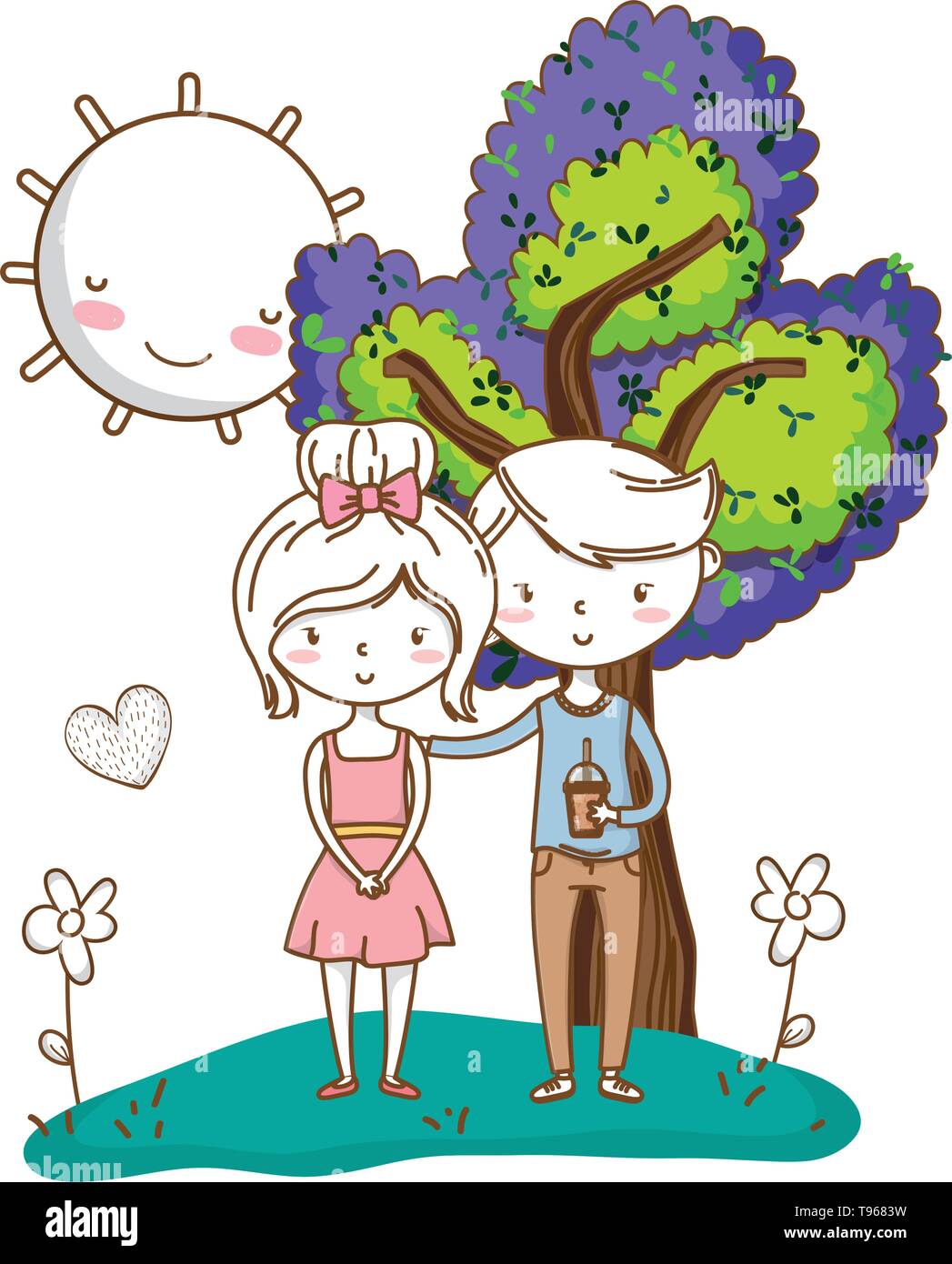 Romantic love couple cute stylish outfit dress bow soda cup heart ...