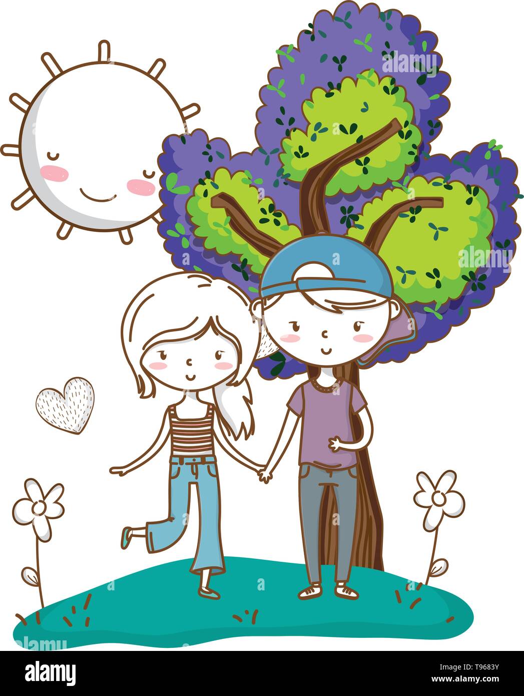 Romantic love couple cute stylish outfit backwards cap background ...