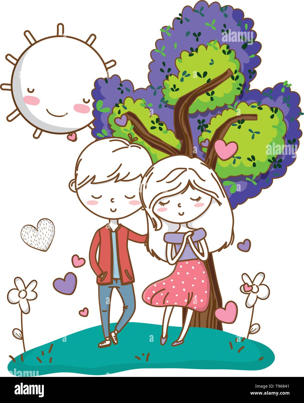 Romantic love couple cute stylish outfit jacket dress heart background ...