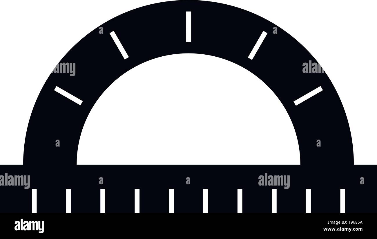 This vector image shows a protractor icon in glyph style. It is ...