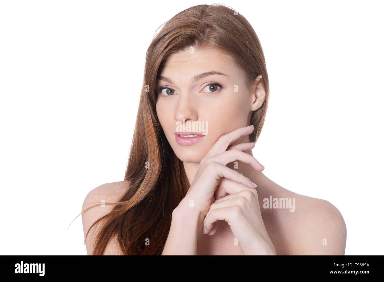 Close up portrait of beautiful young woman with perfect skin isolated Stock Photo - Alamy