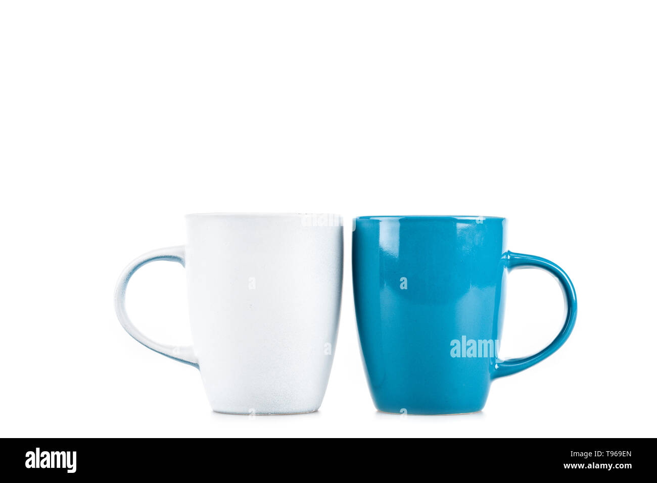 Ceramic white and blue cups isolated on white Stock Photo - Alamy