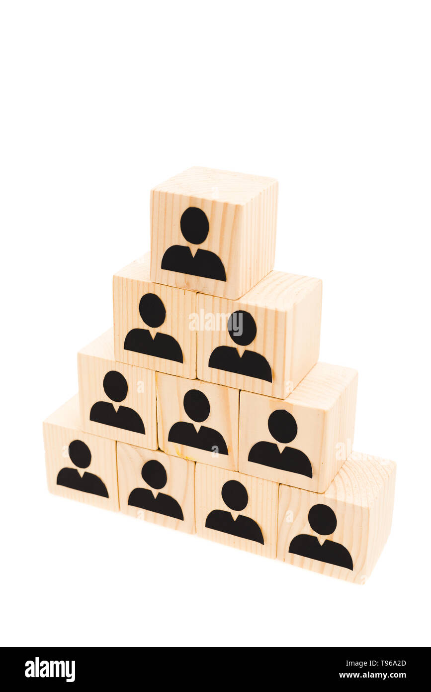pyramid made of wooden blocks with human icons isolated on white Stock ...