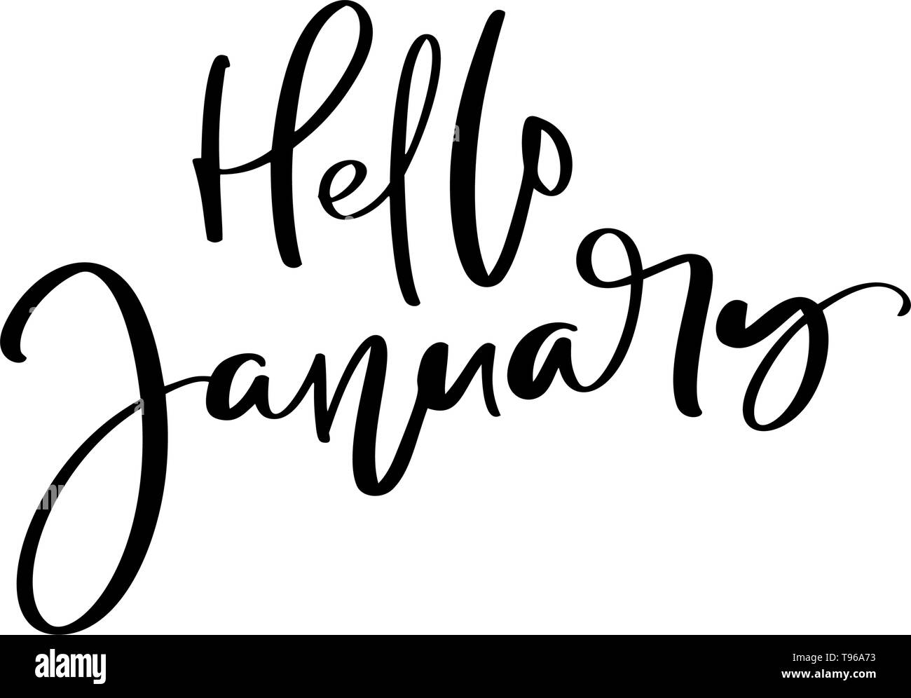 Hello Hand drawn lettering phrase January. Ink brush lettering for ...