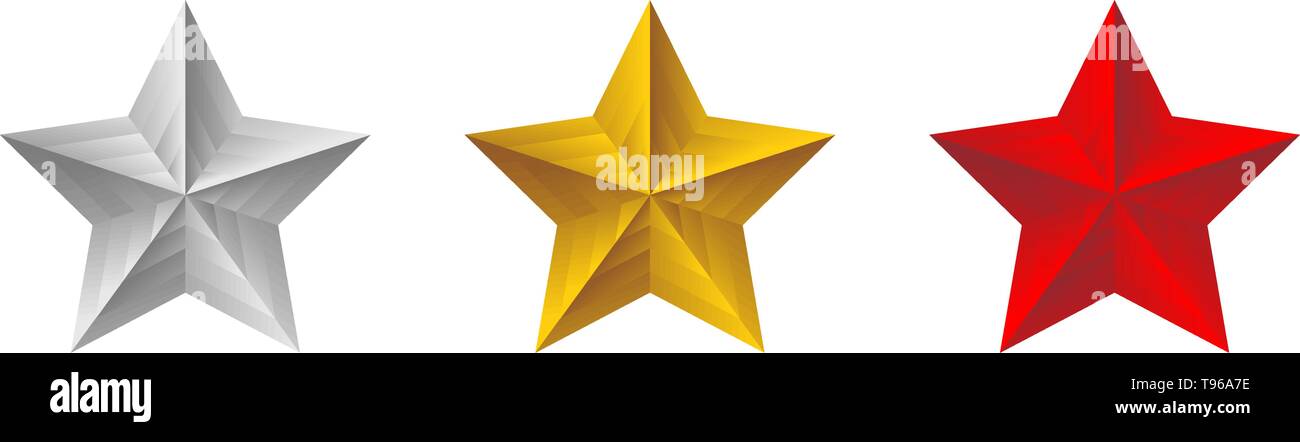 Red grey gold stars set. Vector 3d isolated illustration on white ...