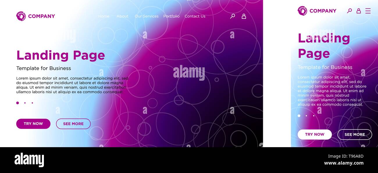 Landing page template desktop PC and mobile adaptive version. Minimal ...