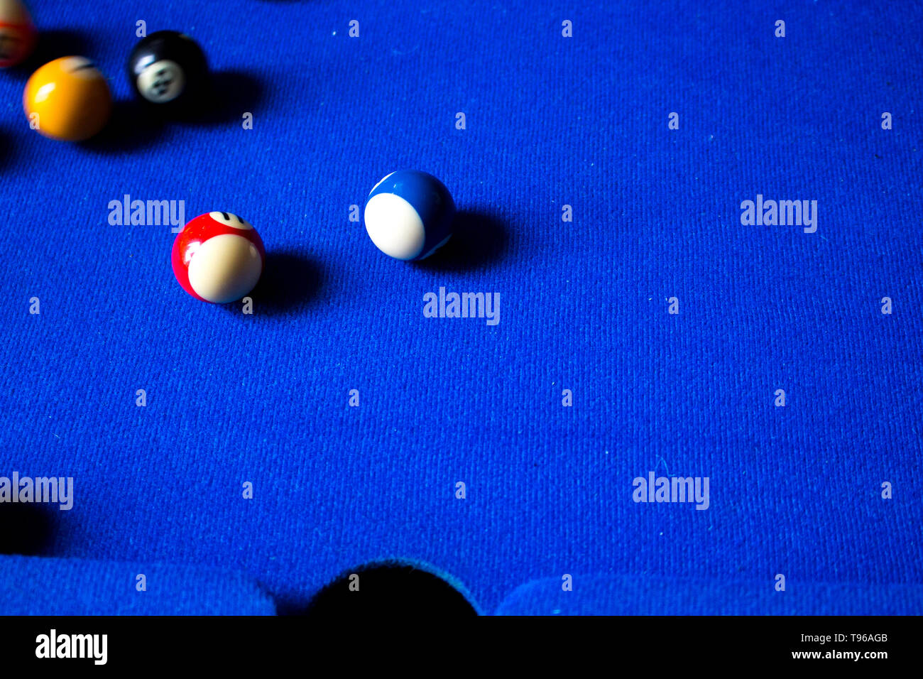 Pool billiard balls on blue table sport game set. Snooker, pool game ...