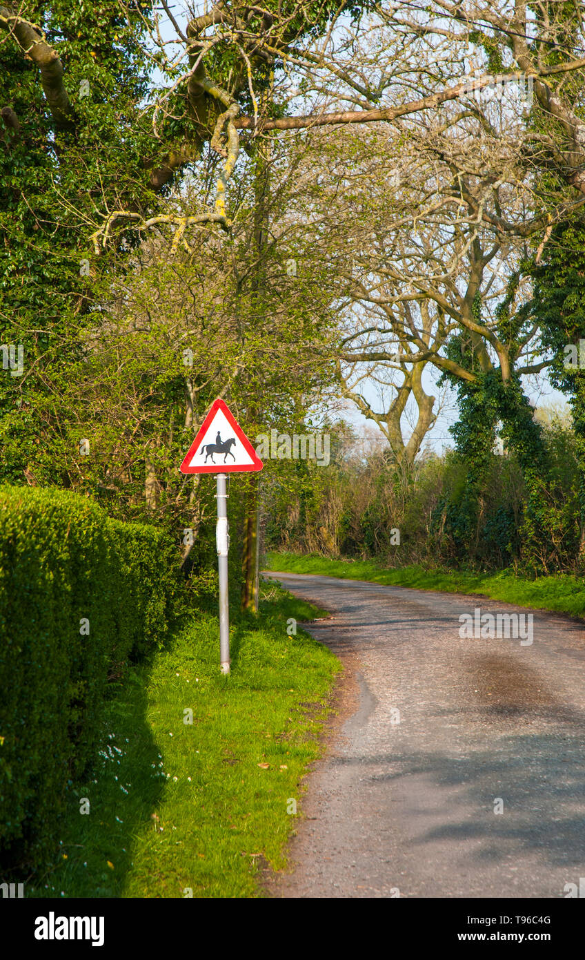 Road traffic warning sign to warn motorists to beware of horses and ...